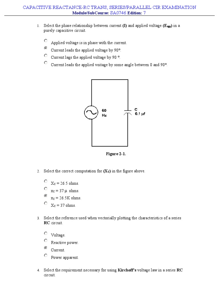 Capacitive Reactance Rc Trans Series Parallel Cir Examination Module