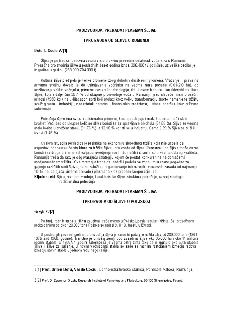 Proizvodnja I Plasman Sljive U Svetu | PDF