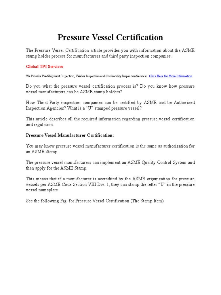Pressure Vessel Certification | PDF | Certification | Audit
