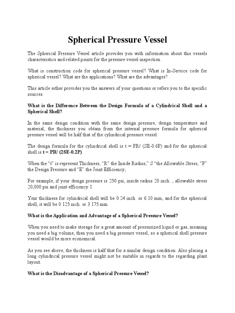 Spherical Pressure Vessel | PDF | Liquefied Petroleum Gas | Pressure