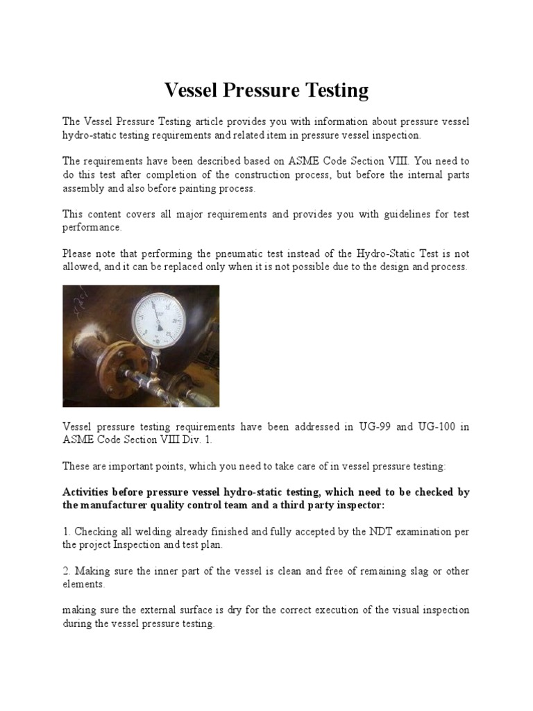 Vessel Pressure Testing | Mechanical Engineering | Applied And ...