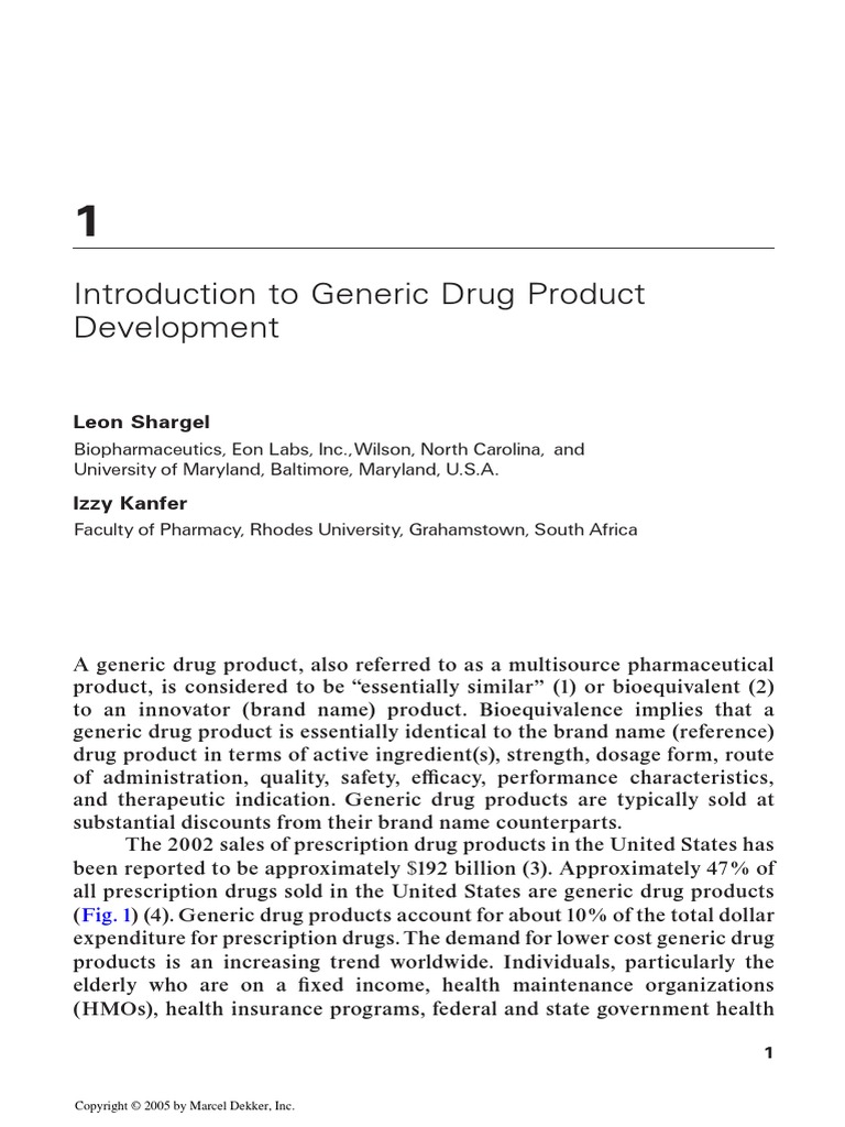 Introduction To Generic Drug Product Development | PDF | Generic Drug ...