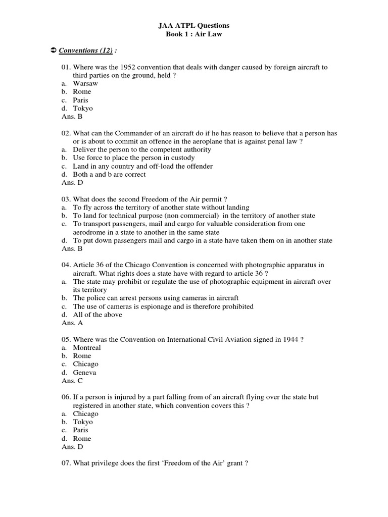 JAA ATPL Questions Book 1 Air Law | Cargo | Social Institutions