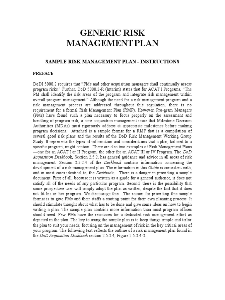 124 Sample Risk Management Plan For Acat III and IV | Download Free PDF ...