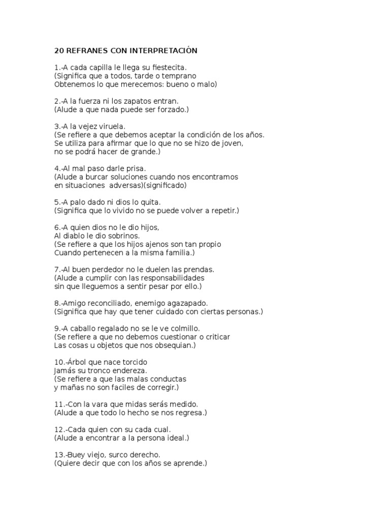 20 Refranes Con Interpretación | PDF | Adverbio | Internet