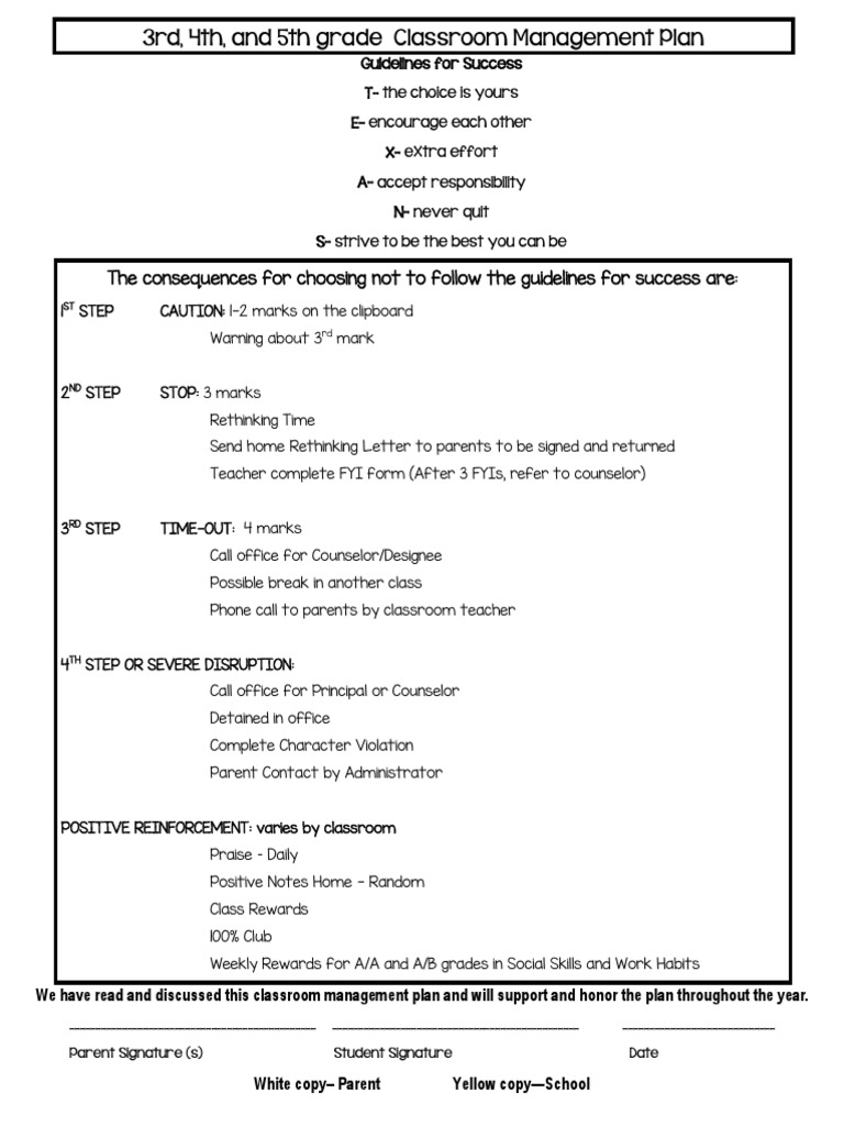 3rd-5th Grade Classroom Management Plan | PDF