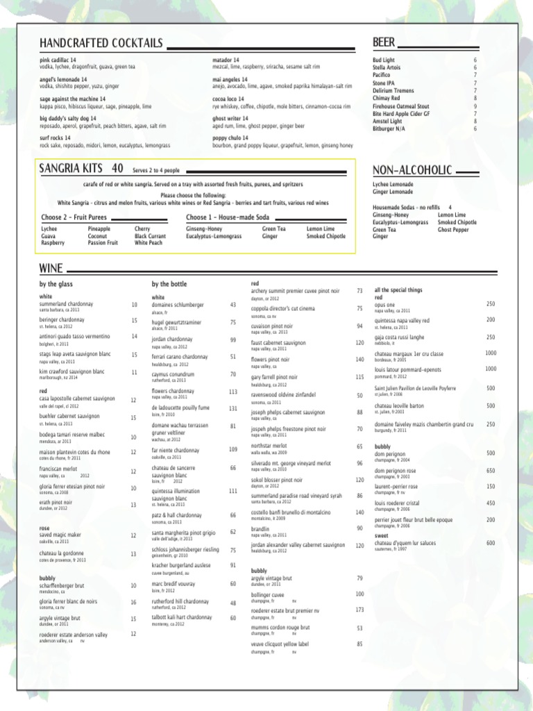 2015 Maia Drink Menu | PDF | Napa Valley Ava | Drink