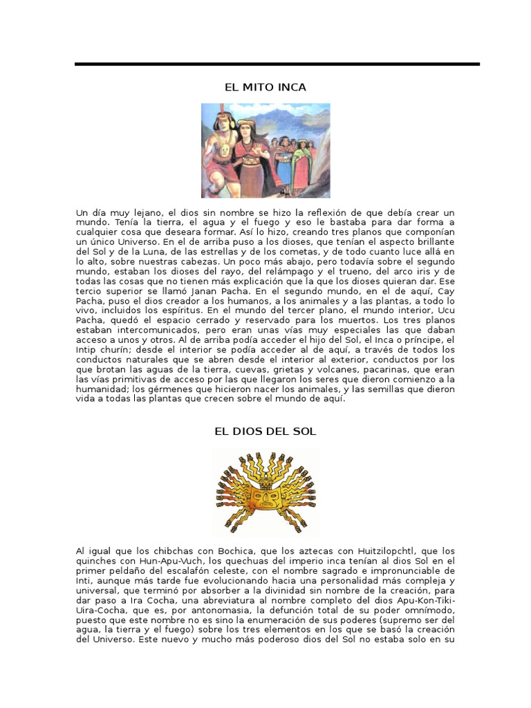 Mitos Incas Scrib | Imperio Inca | Religión y creencia