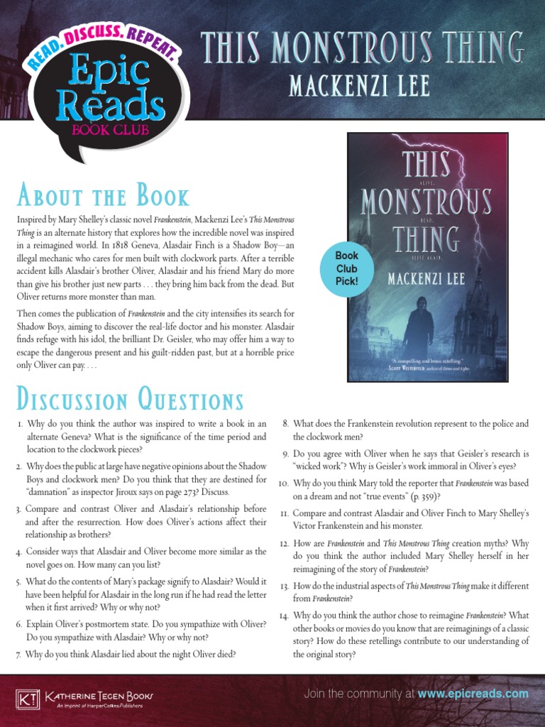 Book Club Guide: This Monstrous Thing | PDF | Frankenstein | Novels