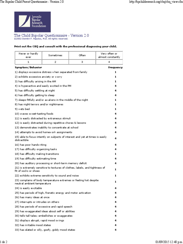 The Bipolar Child Parent Questionnaire - Version 2 - Tomas Cañas ...