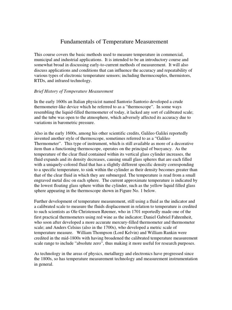Fundamentals of Temperature Measurement | PDF | Thermocouple | Thermometer