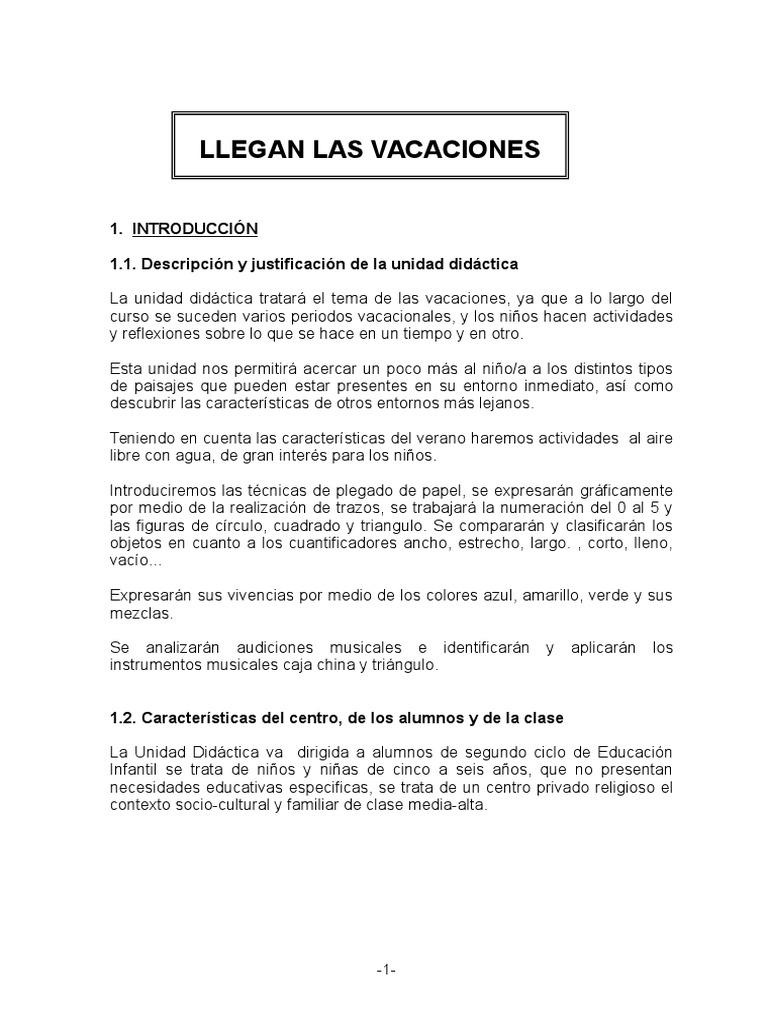 Unidad Didactica Las Vacaciones | PDF | Evaluación | Sociedad