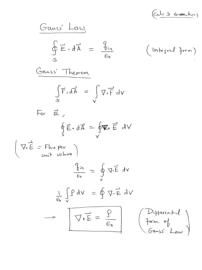 Differential Form of Gauss' Law (Calc 3 Connection) | PDF | Equations ...