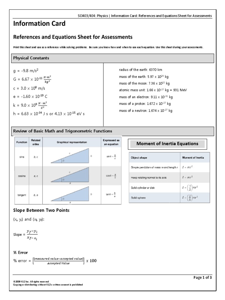 Physics Reference Tables | PDF | Torque | Temporal Rates