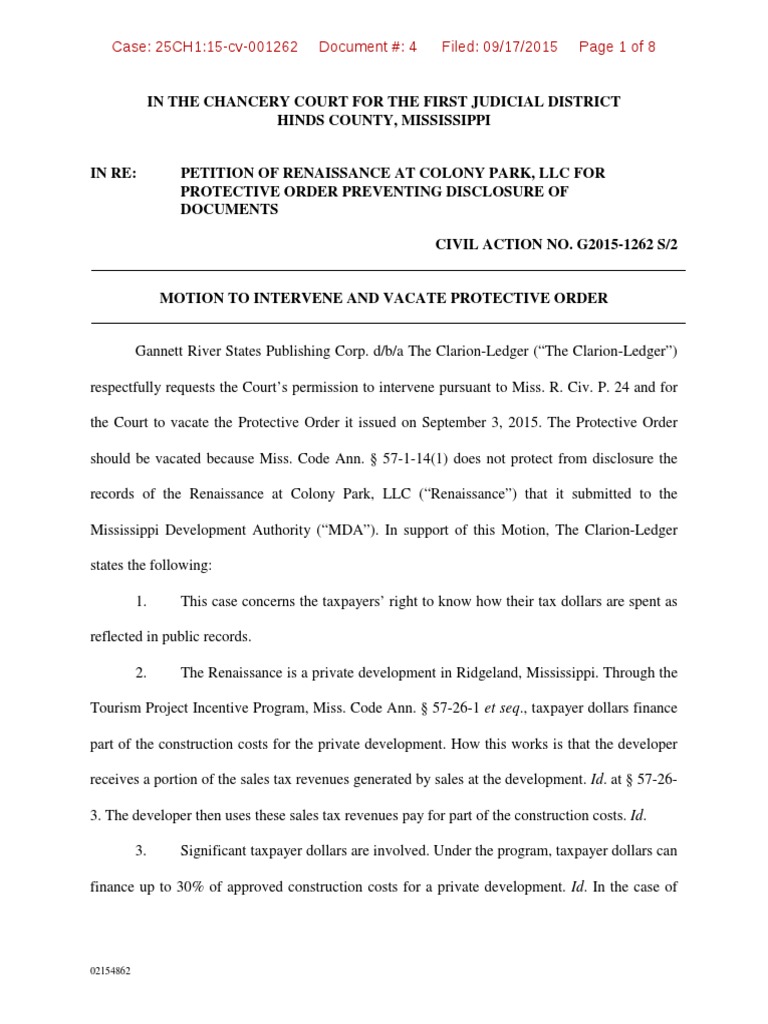 Motion To Intervene and Vacate Protective Order Clarion Ledger | PDF