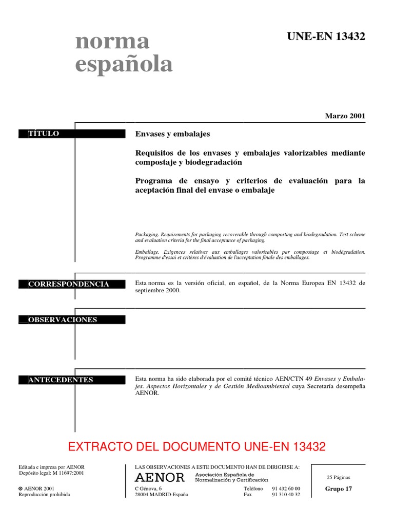 Une en 13432 | PDF | Compost | Biodegradación