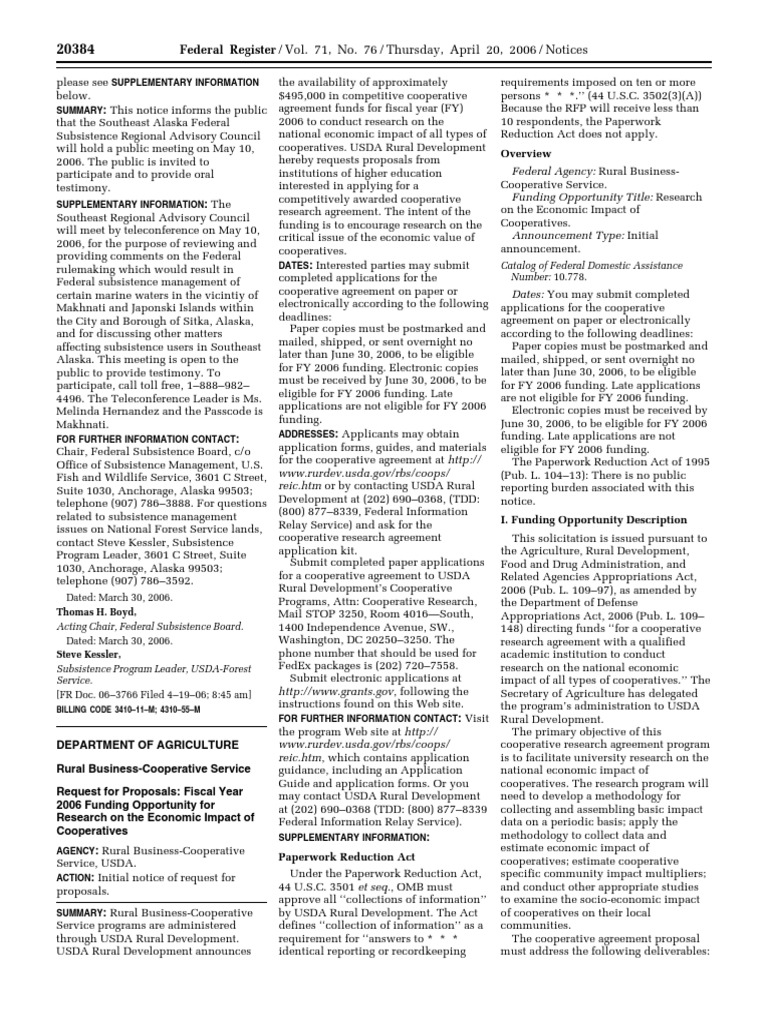 Notice: Grants and Cooperative Agreements Availability, Etc ...