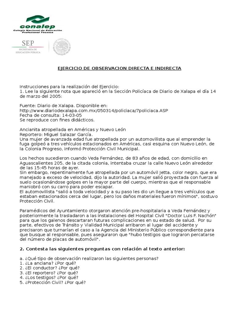 Ejercicio de Observacion Directa e Indirecta | PDF