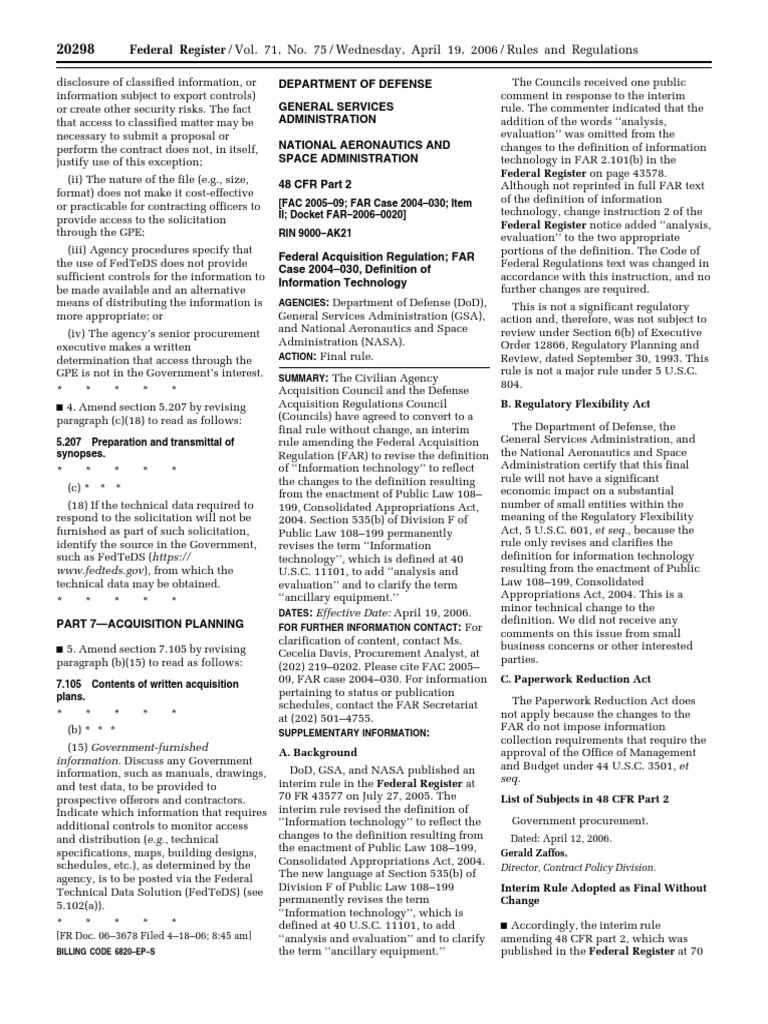 Rule: Federal Acquisition Regulation (FAR) : Information Technology ...