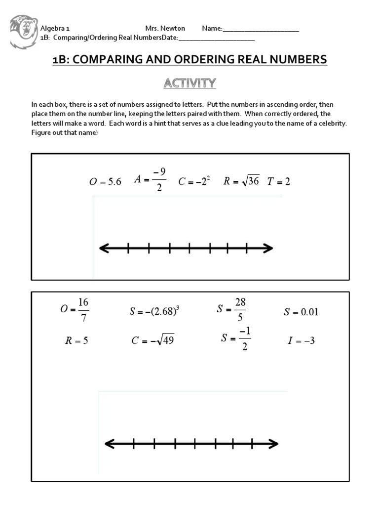 Comparing Real Numbers Activity | PDF
