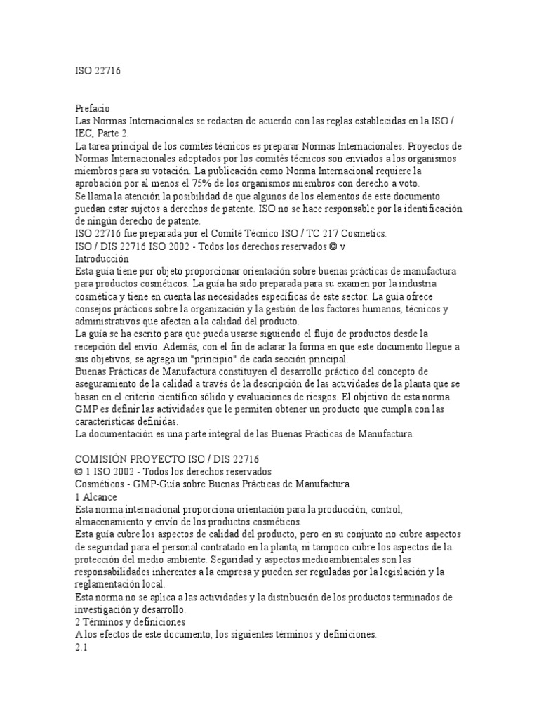 Guía ISO 22716: Buenas Prácticas Cosméticas | PDF | Organización ...