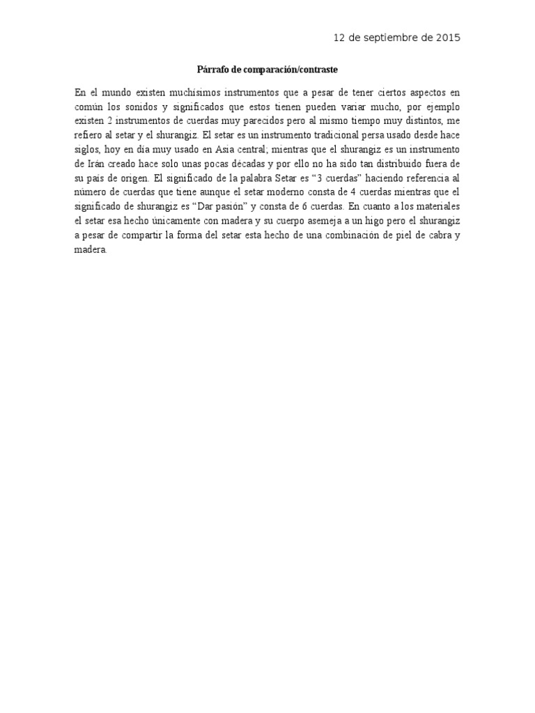 Ejemplo de Párrafo de Comparación/contraste | PDF | Artes del Lenguaje ...