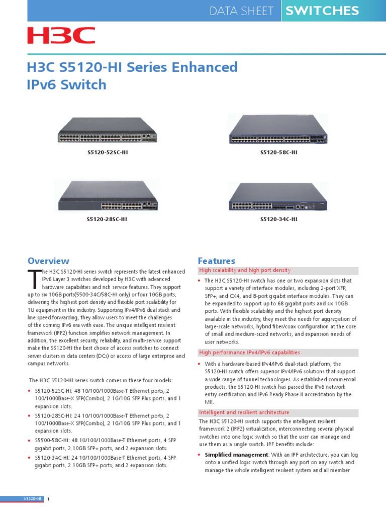 H3C S5120-HI Series Switches Datasheet PDF | PDF | Network Switch | I Pv6