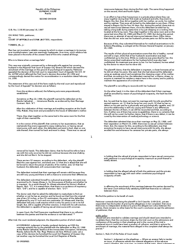 G.R. 119190-Chi Ming Tsoi Vs CA, Gina Lao-Tsoi | Download Free PDF ...