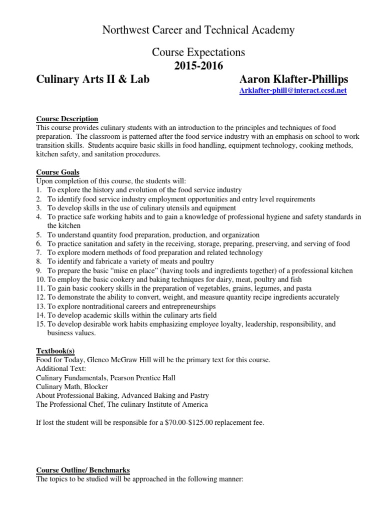 Culinary Arts II Course Guide | PDF | Chef | Foods
