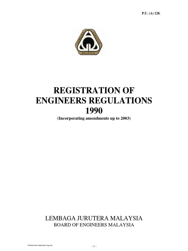Registration of Engineers Regulation 1990 (Revised) 2003 | PDF | Money ...