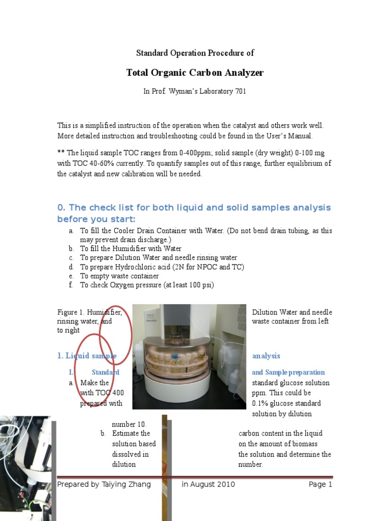 SOP of TOC Analyzer | PDF | Total Organic Carbon | Calibration