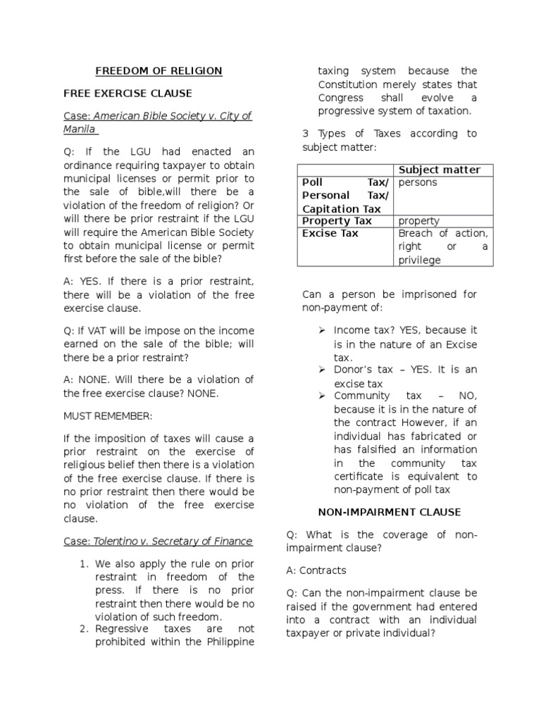 Manila: Freedom of Religion Free Exercise Clause | PDF | Free Exercise ...