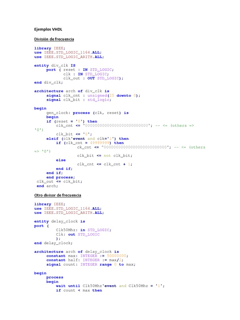 Ejemplos VHDL | PDF | Computing And Information Technology | Teaching ...