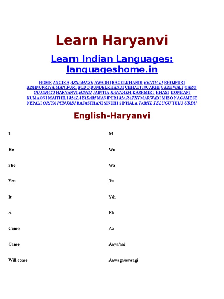 Learn Haryanvi | PDF | Languages Of India | Language Varieties And Styles