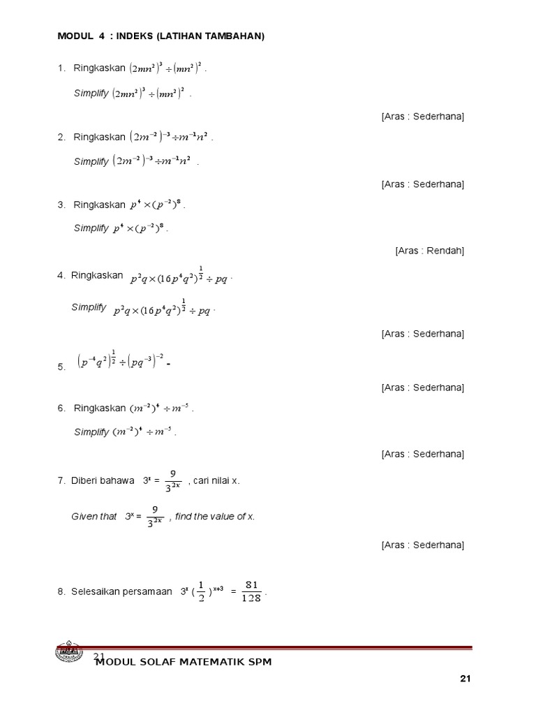 Modul 4 Indeks Latihan Tambahan | PDF | Teknologi & Rekayasa