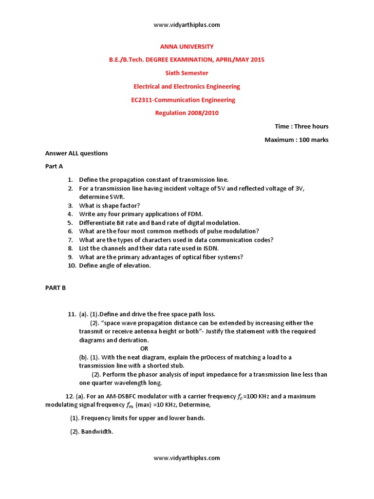 EC2311 Communication Engineering | PDF | Transmission Line | Modulation