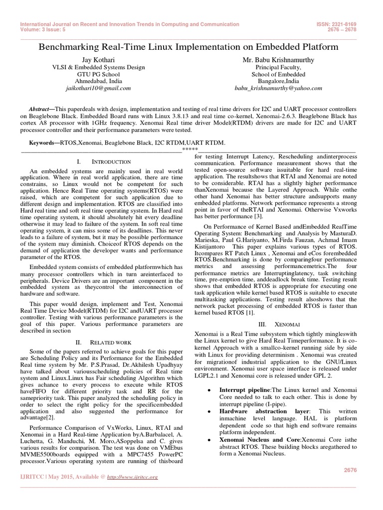 Benchmarking Real Time Linux Implementation On Embedded Platform Pdf Embedded System