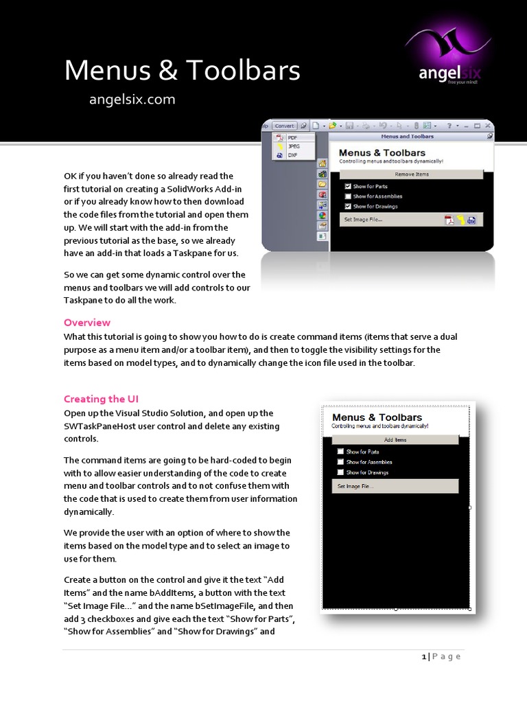 SolidWorks Menus Toolbars | PDF | Subroutine | Parameter (Computer Programming)