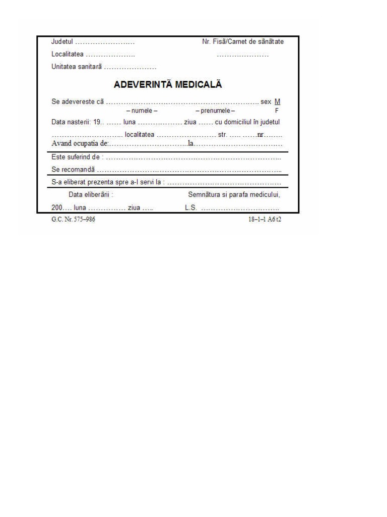 Adeverinta Medicala PDF | PDF