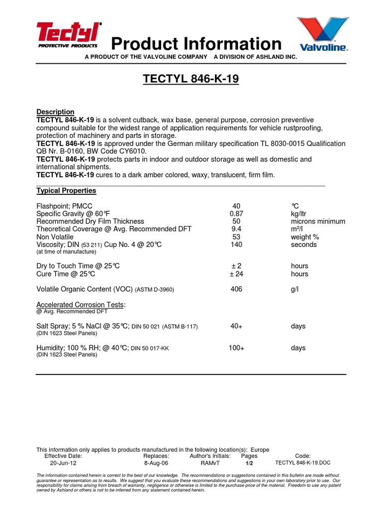 51 Tectyl 846 K 19 (200612) | PDF | Chemistry | Materials