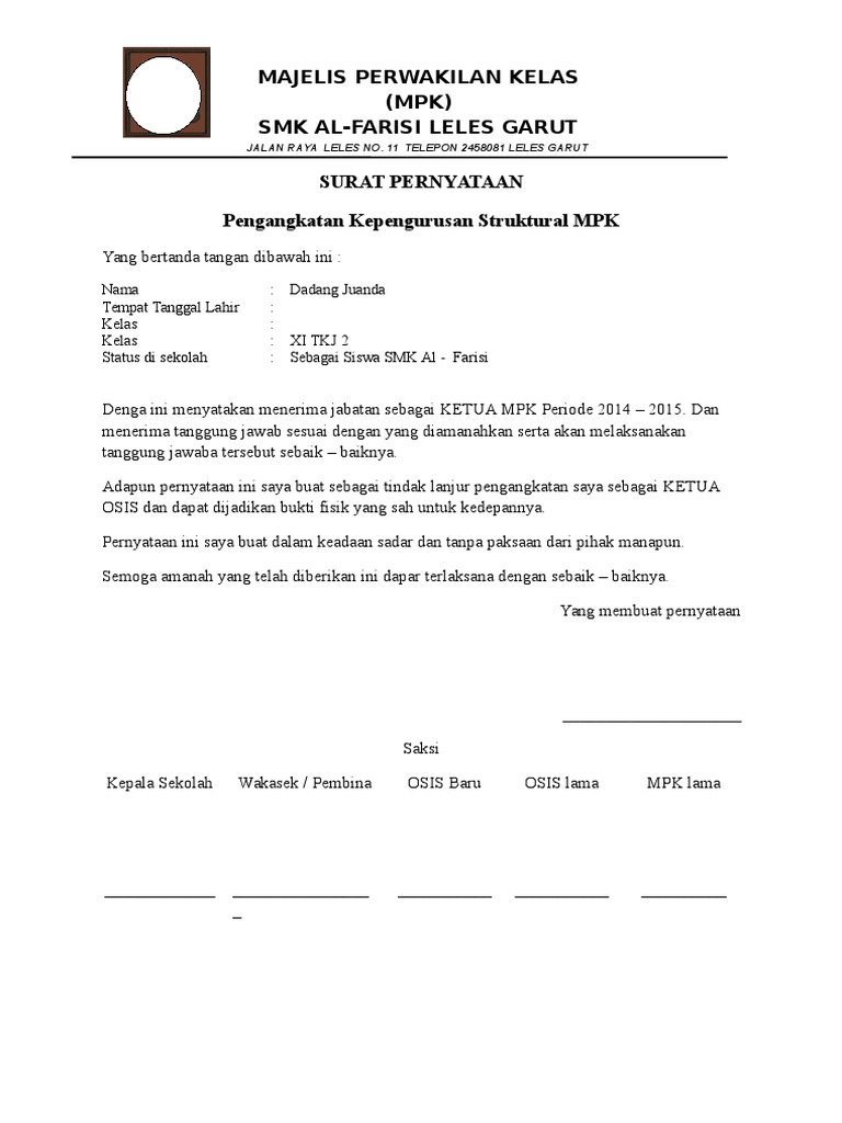Surat Pernyataan MPK | PDF