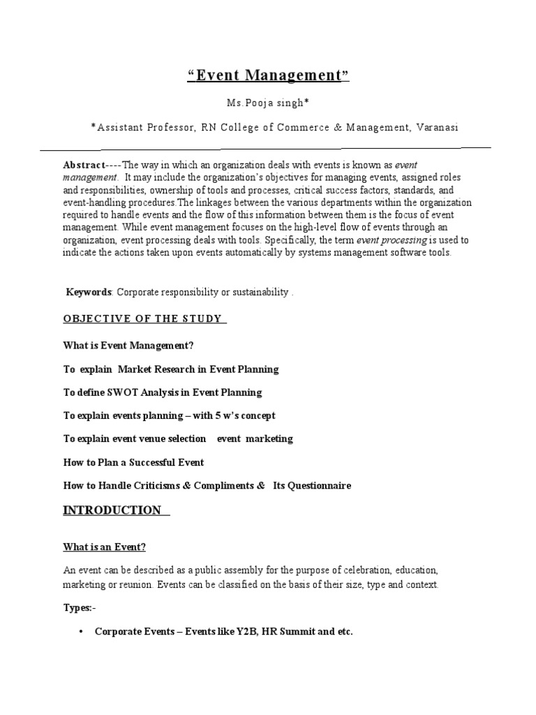 Event Management | PDF | Swot Analysis | Target Audience