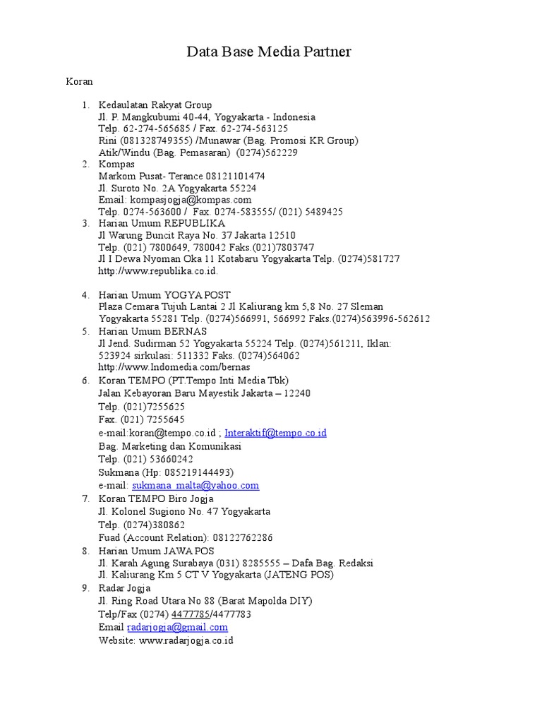 Media Partner Directory Indonesia | PDF | Sports & Recreation
