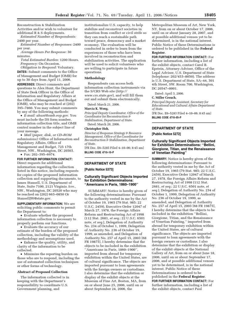 Notice: Culturally Significant Objects Imported For Exhibition ...