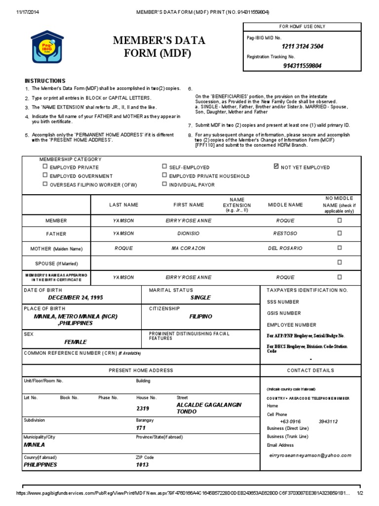 Member's Data Form (MDF) | Download Free PDF | Address (Geography ...