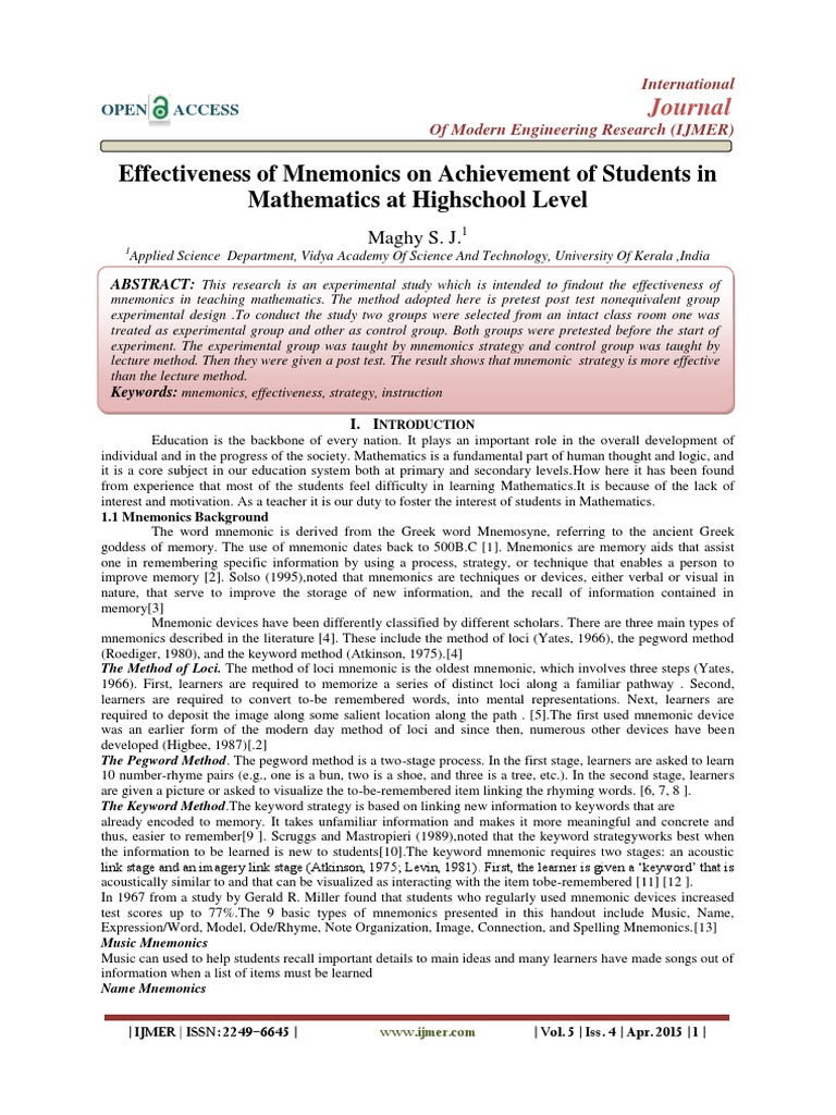 Mnemonics in High School Mathematics | PDF | Mnemonic | Recall (Memory)