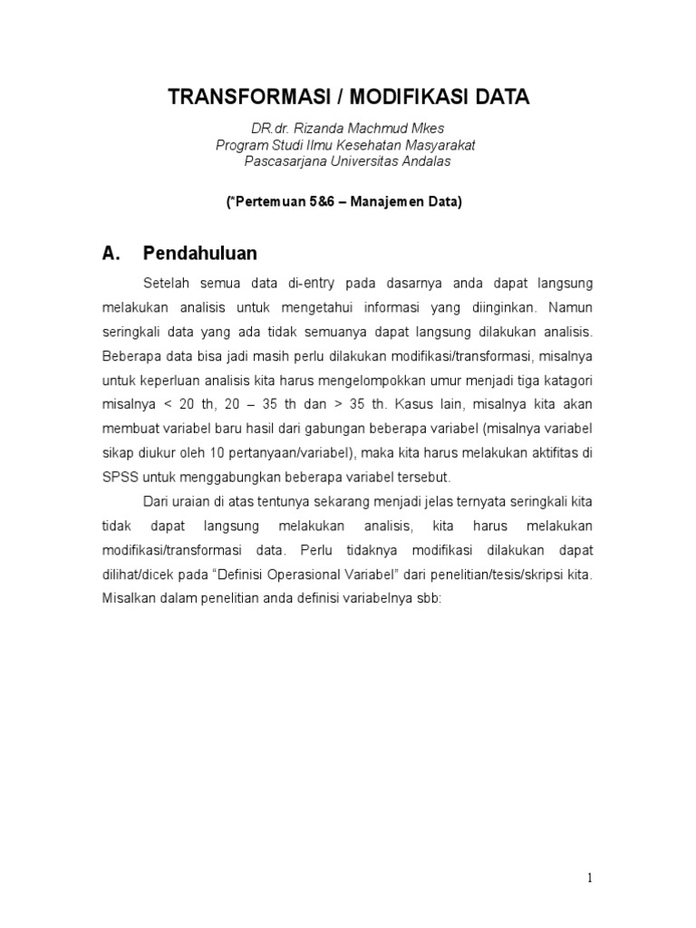 05 - 06 Transformasi Data | PDF | Metode & Bahan Ajar