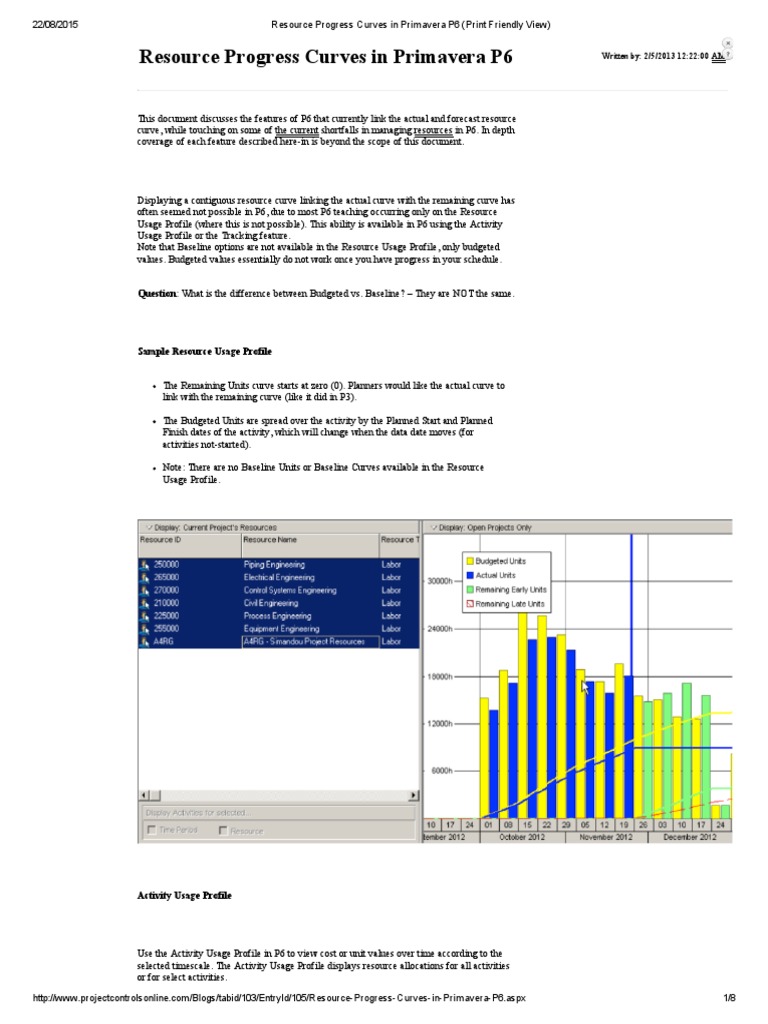 Resource Progress Curves in Primavera P6 (Print Friendly View) | PDF | Computing | Computing And ...