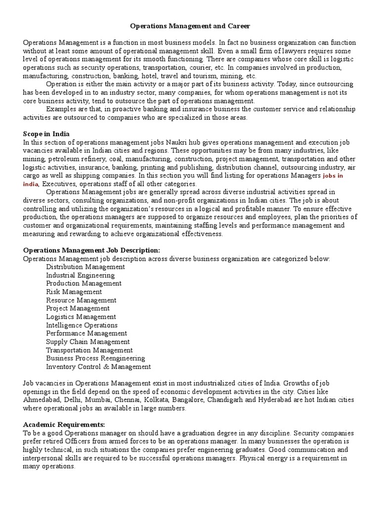 Operations Management Career | PDF | Operations Management | Master Of ...