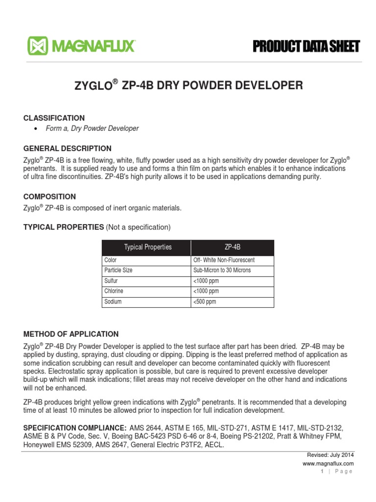 Zyglo ZP-4B Dry Powder Developer Guide | PDF